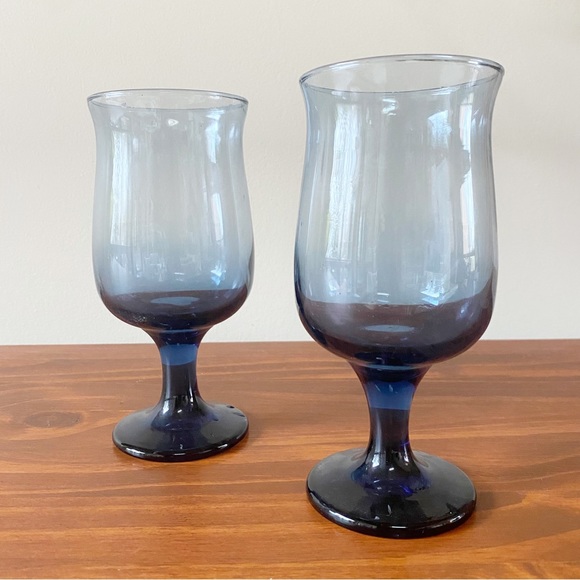 Vintage | Dining | Vintage Blue Libbey Wine Glass Set | Poshmark